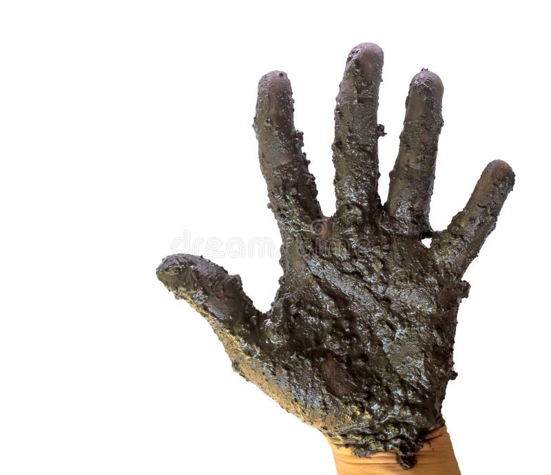 Hands with mud on white. stock image. Image of childhood - 166671493