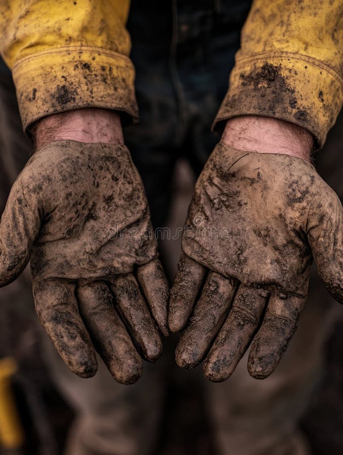 Hands with Muddy Work Gloves Stock Photo - Image of site, attire: 366837362