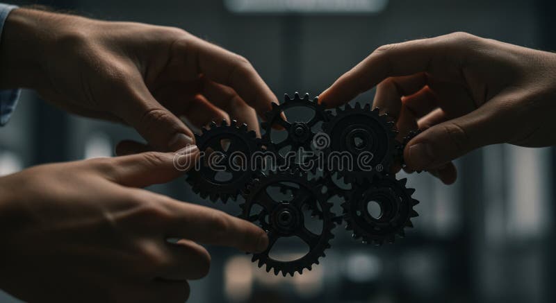 Hands of Multiple Individuals Holding Interconnected Gears. the Gears ...