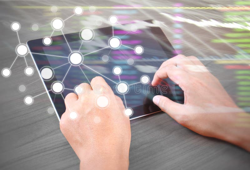 Hands Multitasking Man Using Tablet Stock Photo - Image of holding ...