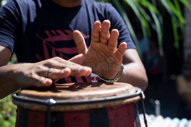 Hands of a Musician Playing the Atabaque. Feeling of Power and Speed ...