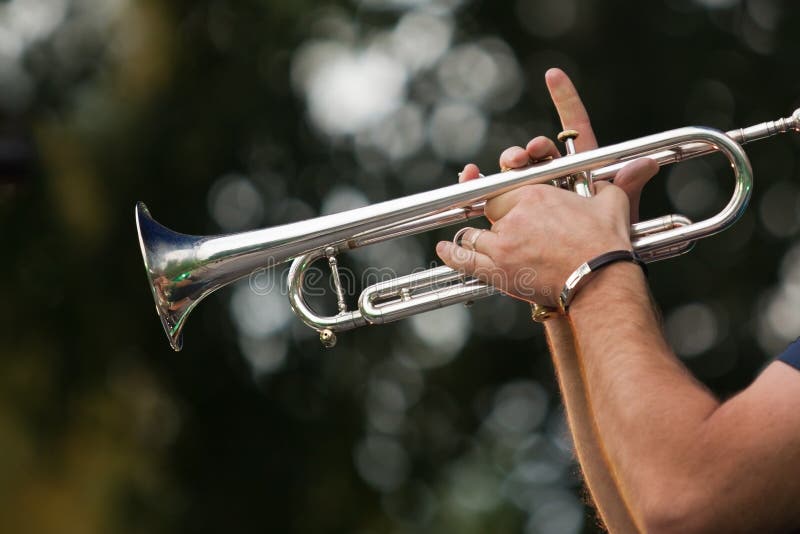 Trumpet in the Hands of a Musician Stock Photo - Image of performance ...