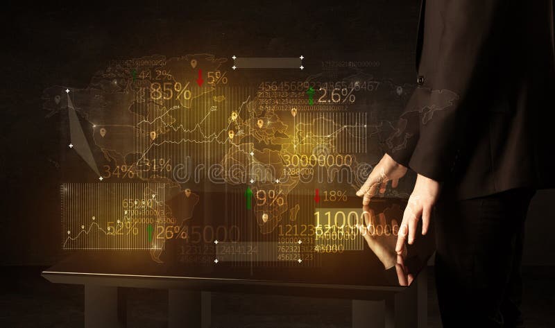 Hands Navigate on High Tech Smart Table with Business Icons Stock Photo ...