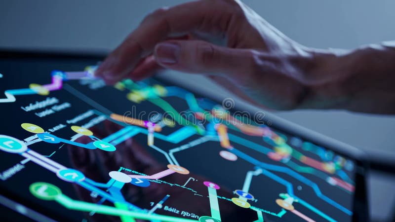 Hands Navigating Futuristic Transparent Display Map Stock Video - Video ...