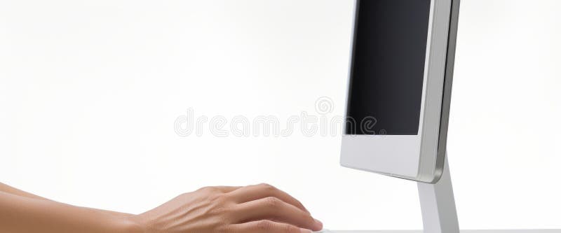 Hands Near a Sleek Computer Against a White Backdrop Stock Illustration ...