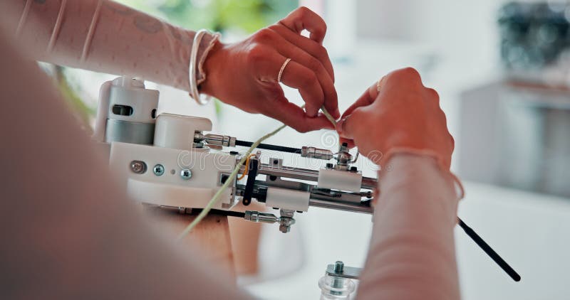 Hands, Needle and Threading Yarn in Tool in Workshop and Art Class with ...