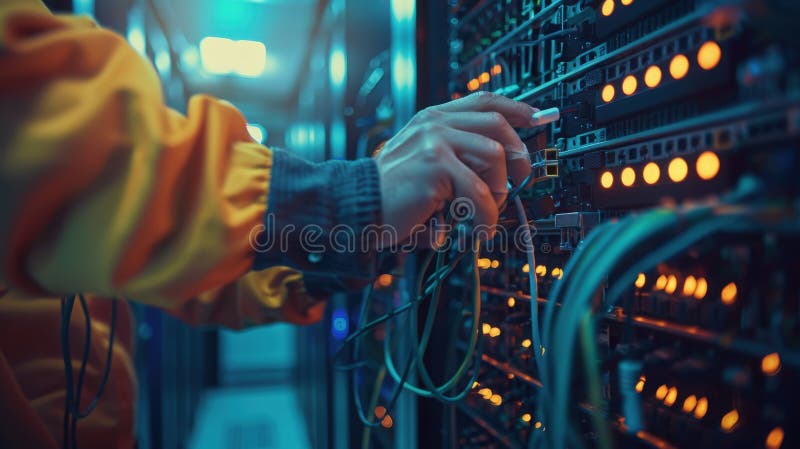 Hands-on Network Maintenance in Data Center Stock Illustration ...