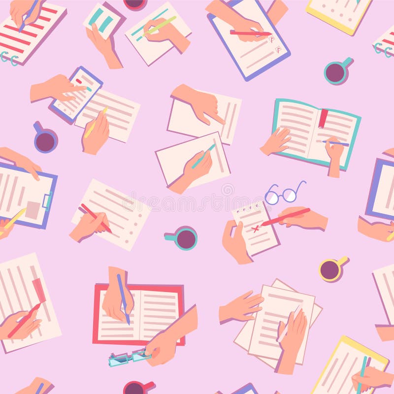 Hands Notes Pattern. Top View Table Notes with Business Managers ...