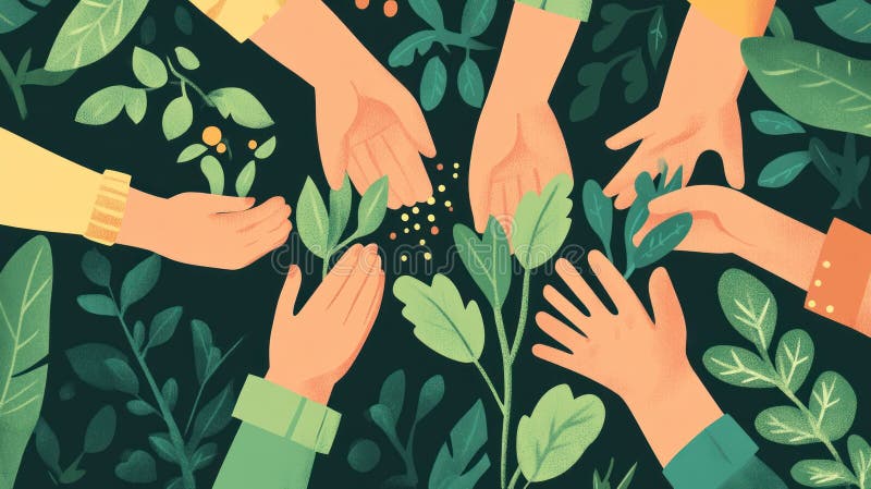 Hands Nurturing Plants, Signifying Teamwork, Growth, and Nature Stock ...
