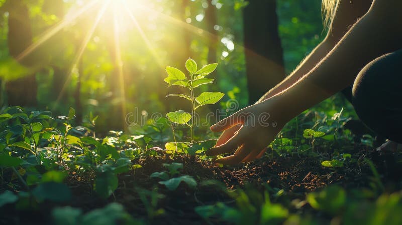 Hands Nurturing Seedling Under Sunlight Forest Stock Photos - Free ...