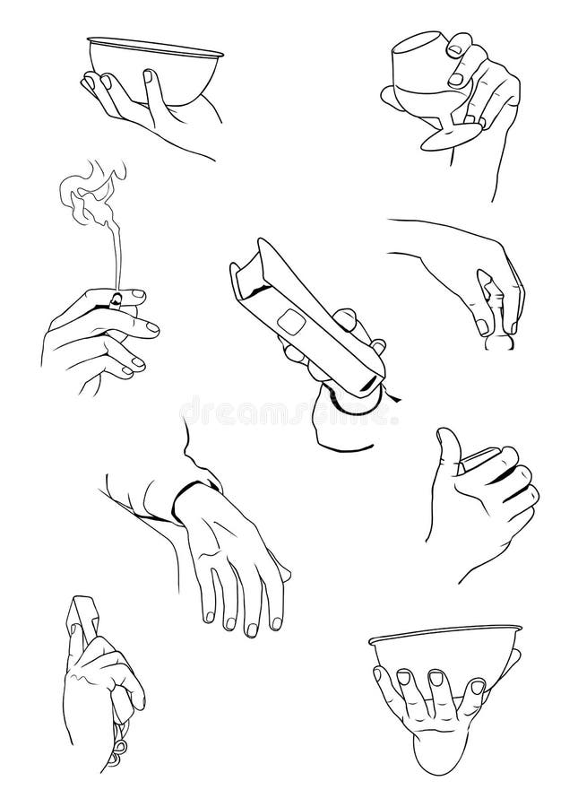 Hands with objects stock vector. Illustration of drawing - 47484541