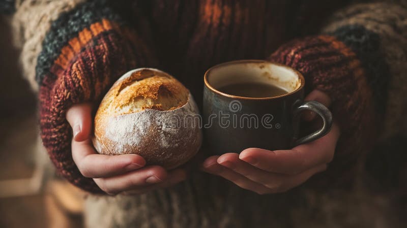 Hands Offering a Bread and a Cup of Coffee Stock Illustration ...