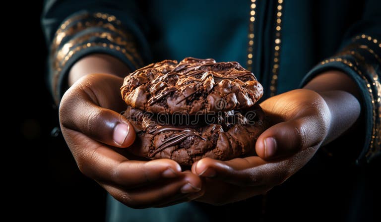 Hands Offering Chocolate Chip Cookies. AI Generated Stock Illustration ...