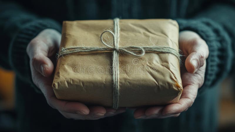 Hands Offering a Rustic Brown Paper Wrapped Gift Stock Illustration ...