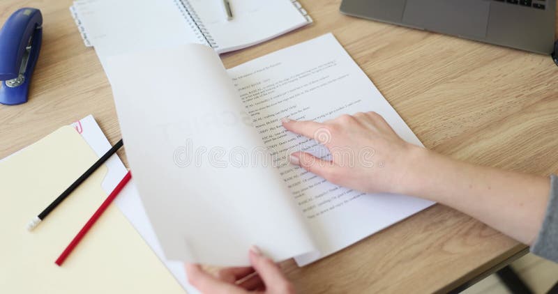 The Hands in the Office Hold the Script Over the Table Stock Footage ...