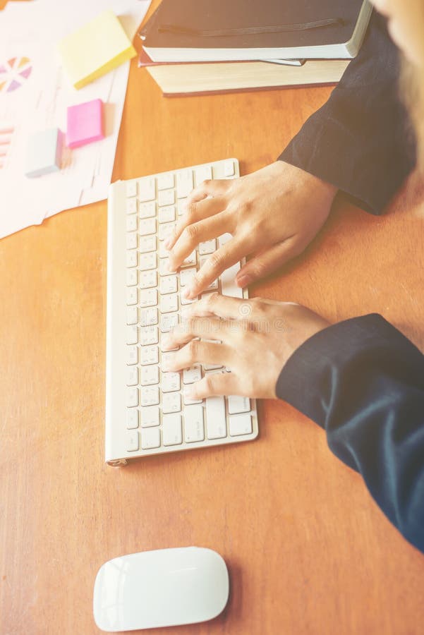 Hands of Woman Woman Typing and Working at Office. Stock Image - Image ...