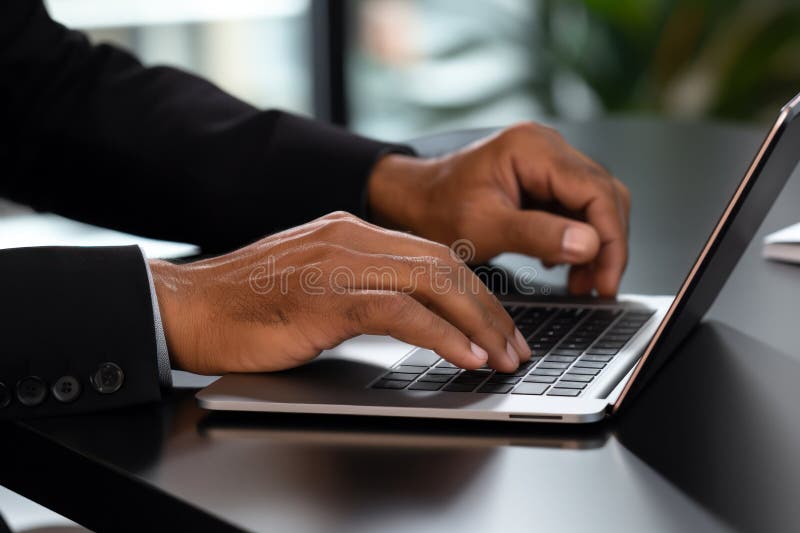 Hands of an Office Worker Typing Text on a Laptop Generative Ai Stock ...
