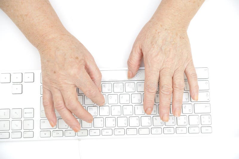 Hands of an Old Female Typing on the Keyboard Stock Photo - Image of ...
