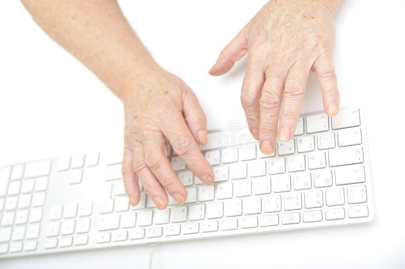 Hands of an Old Female Typing on the Keyboard Stock Image - Image of ...