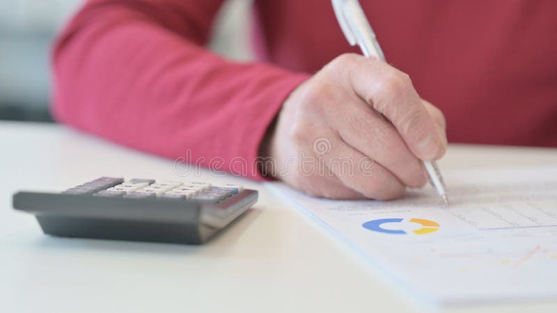 Hands of Old Man Calculating with Calulator, Paperwork Stock Photo ...
