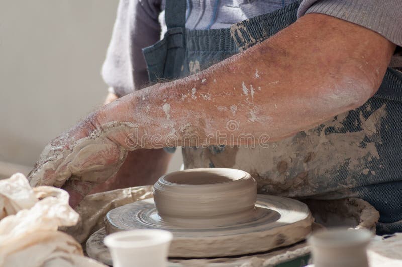 Hands of Old Man Making Clay Pottery in Outdoor Stock Photo - Image of ...