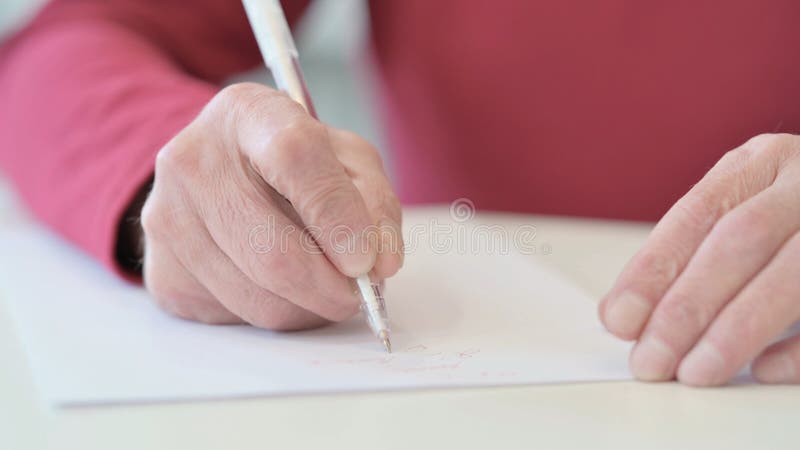Hands of Old Man Writing on Paper Stock Image - Image of contract, data ...