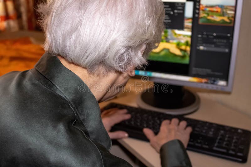 Hands of an Old Woman on a Computer Keyboard Stock Image - Image of ...