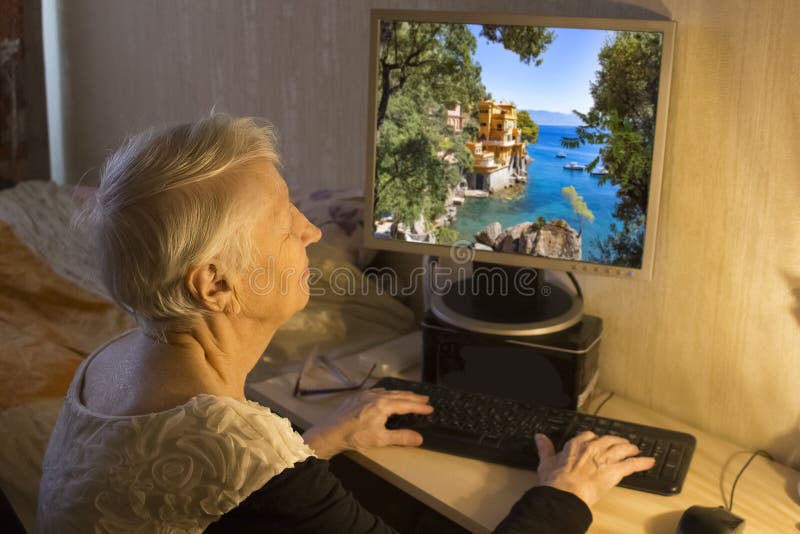 Hands of an Old Woman on a Computer Keyboard Stock Image - Image of ...