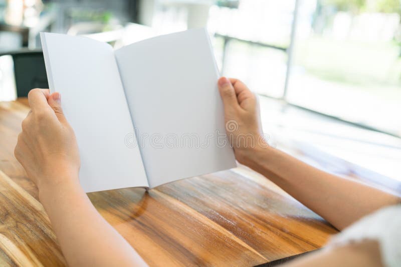 Hands Open Book on Wood Table . Stock Image - Image of male, people ...