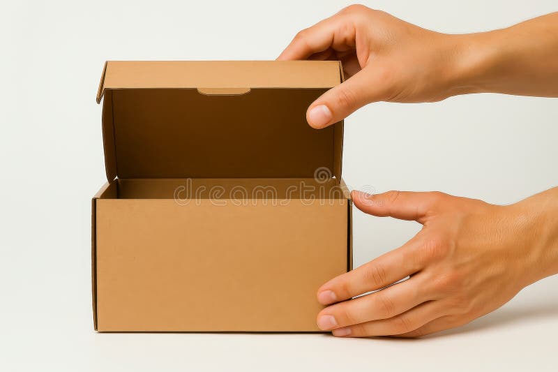 Hands Opening Empty Kraft Cardboard Box, Packaging Concept for Shipping ...