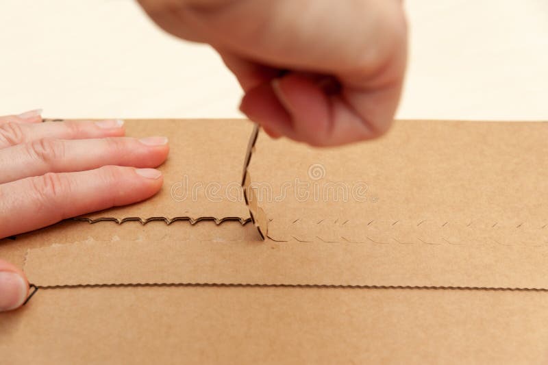 Hands Opening Mail Shipping Box. Side View Stock Image - Image of post ...