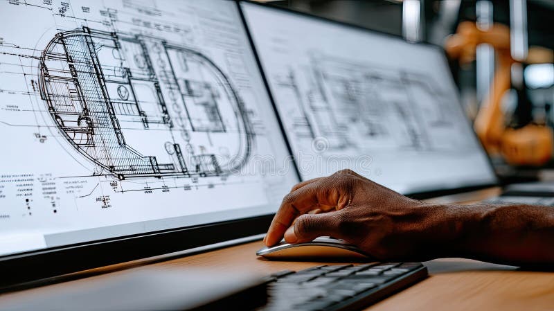 Hands Operate a Mouse and Keyboard while Working on an Architectural ...