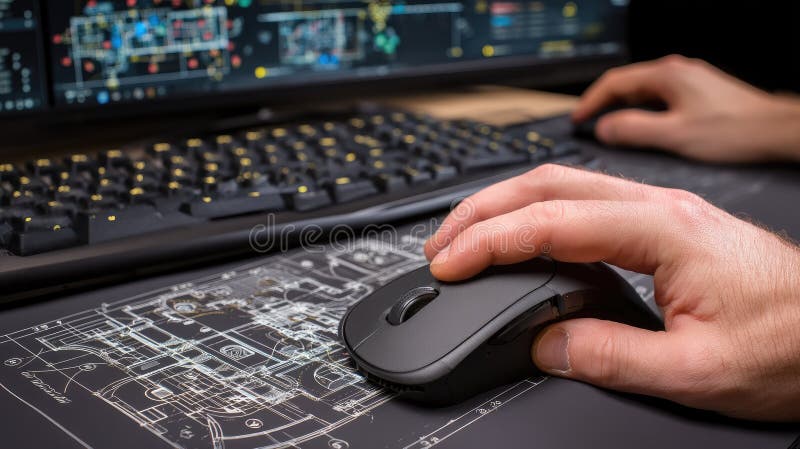 Hands Operate a Mouse and Keyboard while Working on an Architectural ...