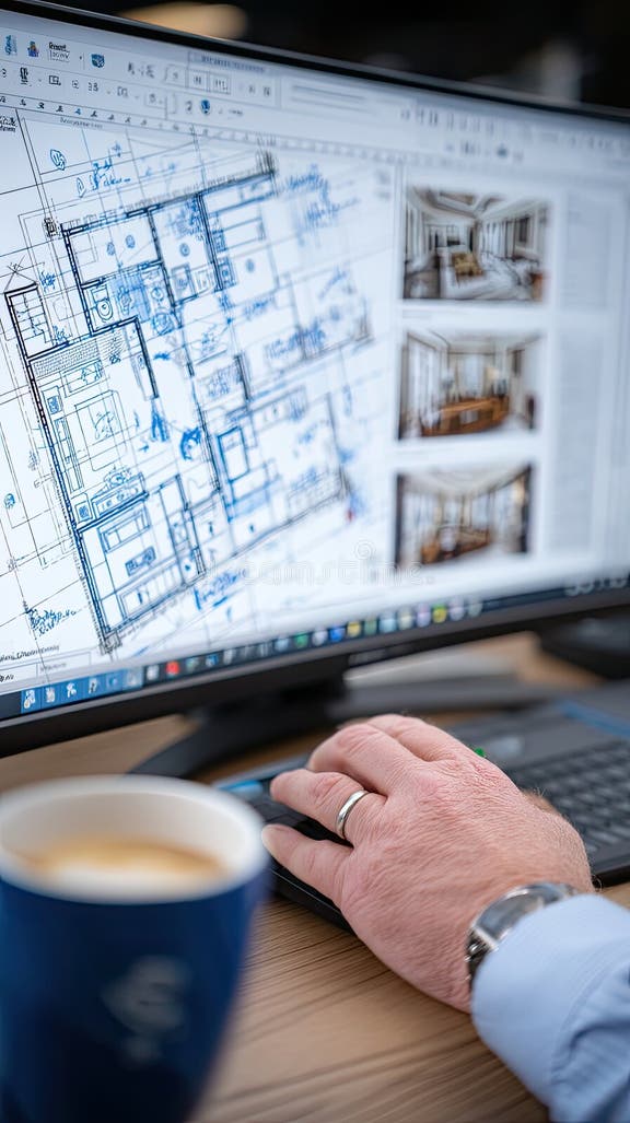 Hands Operate a Mouse and Keyboard while Working on an Architectural ...