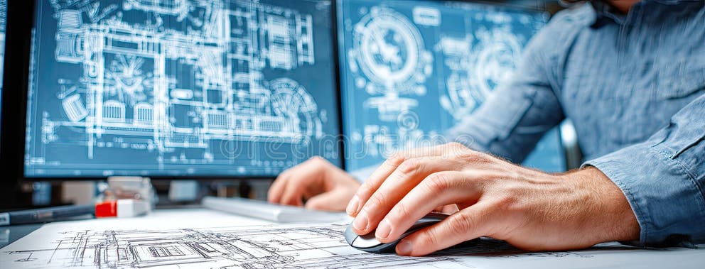 Hands Operate a Mouse and Keyboard while Working on an Architectural ...