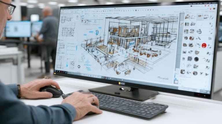 Hands Operate a Mouse and Keyboard while Working on an Architectural ...