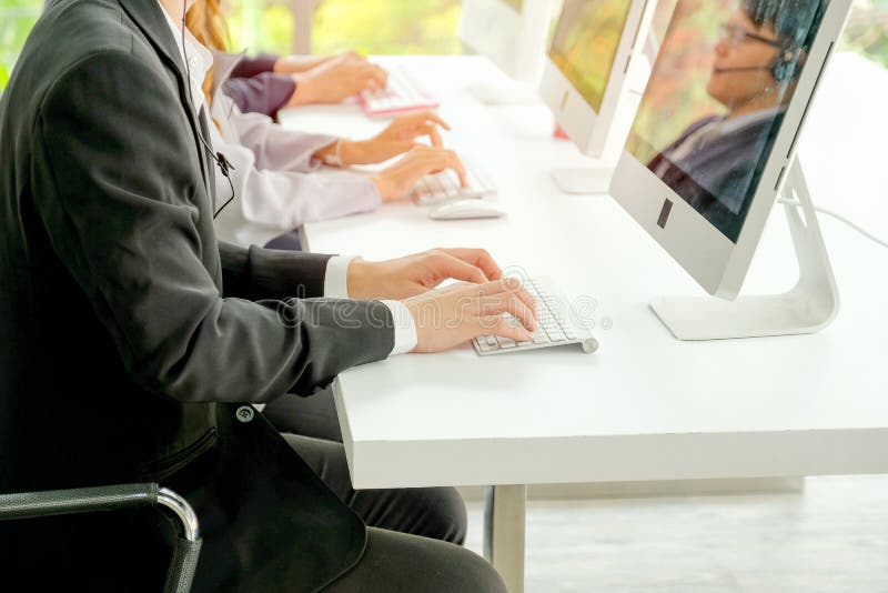 Hands of Operator Man Typing on Keyboard and Work with His Team with ...