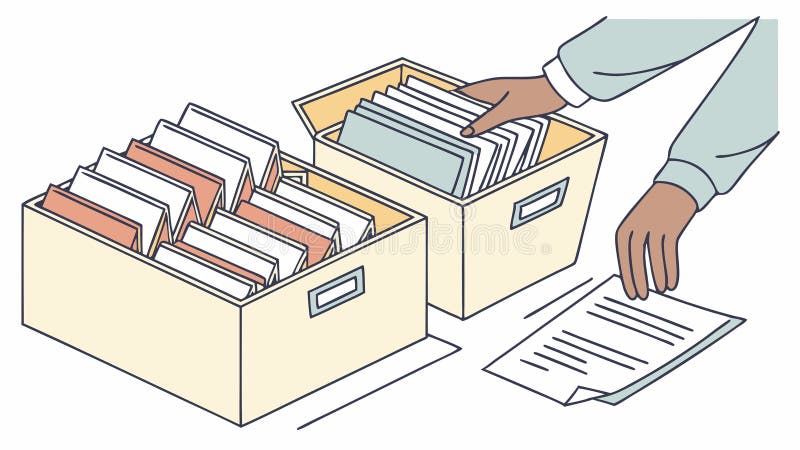 Hands Organizing Files in Archive Boxes Document Management. Vector ...