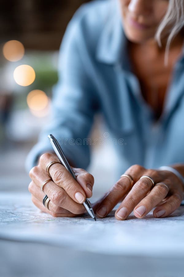 Hands Outlining a Geographical Map with Precision and Care in a ...