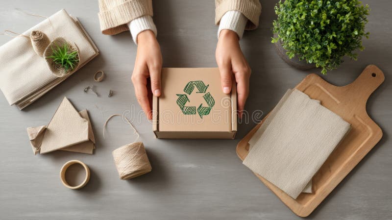 Hands Carefully Packing an Eco-Friendly Box with Biodegradable ...