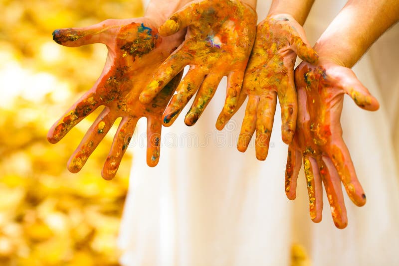 Hands painted stock image. Image of drawing, brush, hand - 27513965