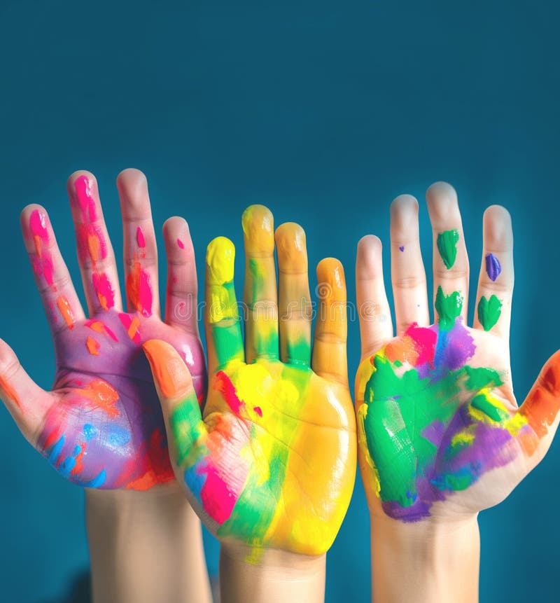 Hands Painted with Colored Watercolors in Different Colors. Concept ...