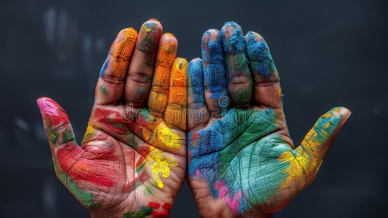 The Hands are Painted with Paint . a Pair of Multicolored Hands on the ...