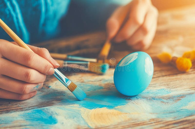 Artistic Hands Delicately Painting Easter Egg with Intricate Detail ...