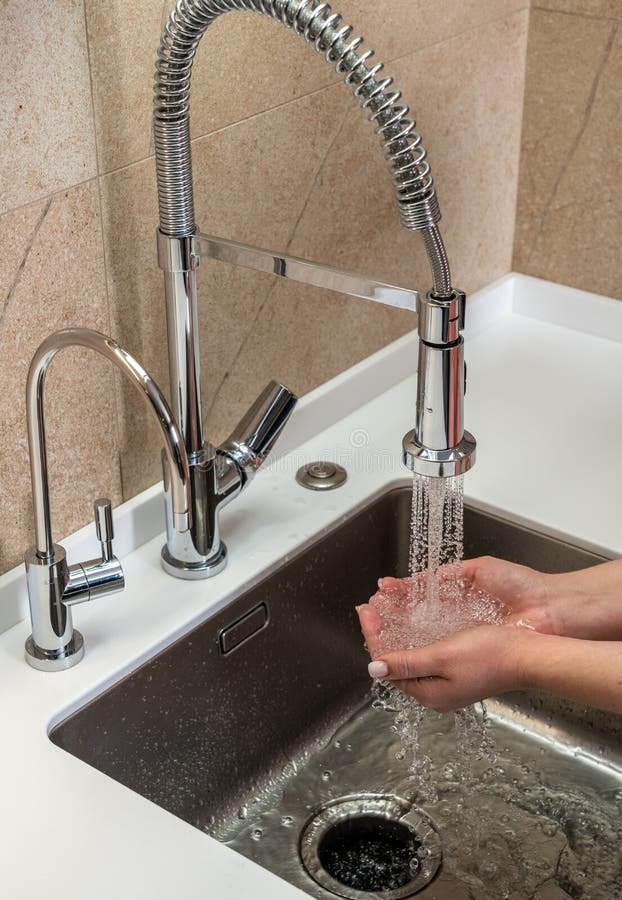 Hands with Palms Full of Tap Water in the Kitchen Stock Photo - Image ...