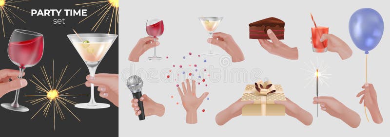 Hands at Party Set stock vector. Illustration of design - 264084556