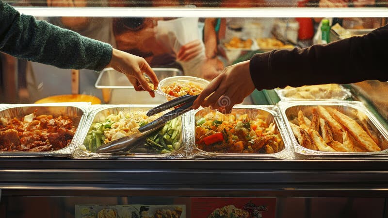 Hands Passing Food Across Vendor Counter. Stock Photo - Image of plate ...