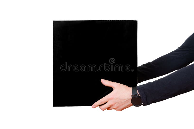 Hands Passing a Large Black Box Isolated on White Stock Image - Image ...