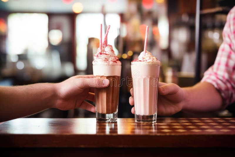 Hands Passing a Milkshake Across a Bar Stock Photo - Image of drink ...