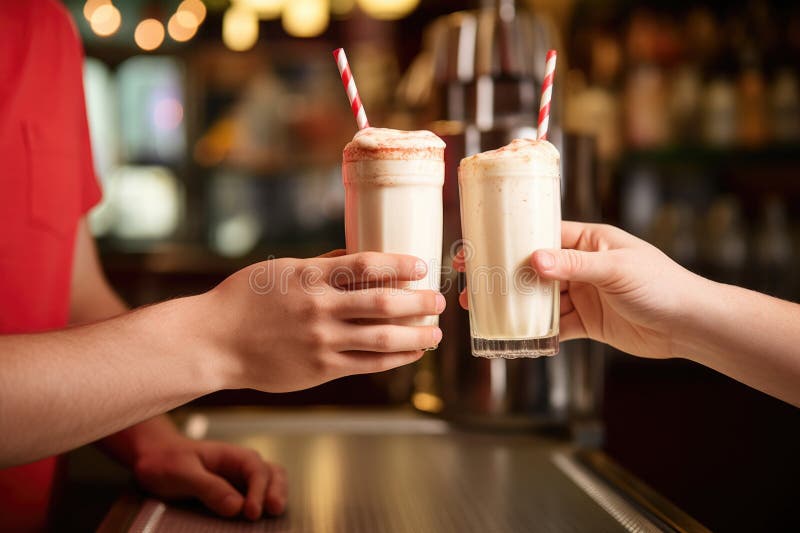 Hands Passing a Milkshake Across a Bar Stock Photo - Image of passing ...